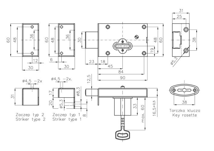 Rim Double Bit Key Lock - Locks for plastic doors - DOM Polska
